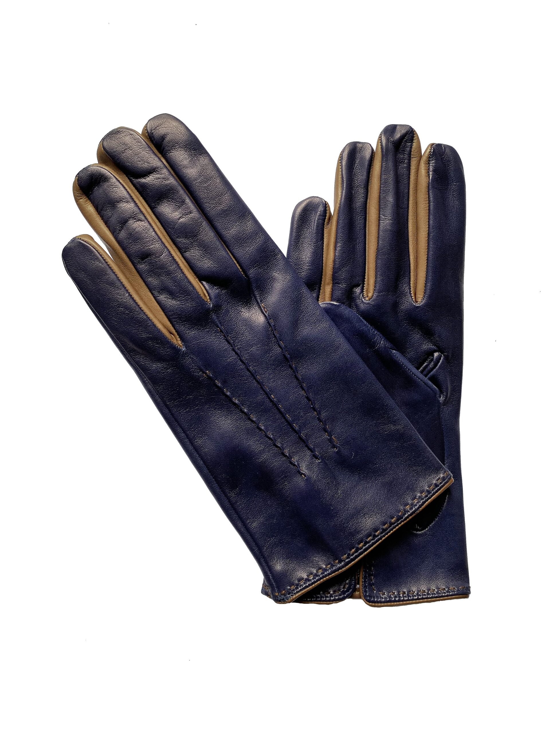 Gants bicolores pour homme en cuir et doublure soie